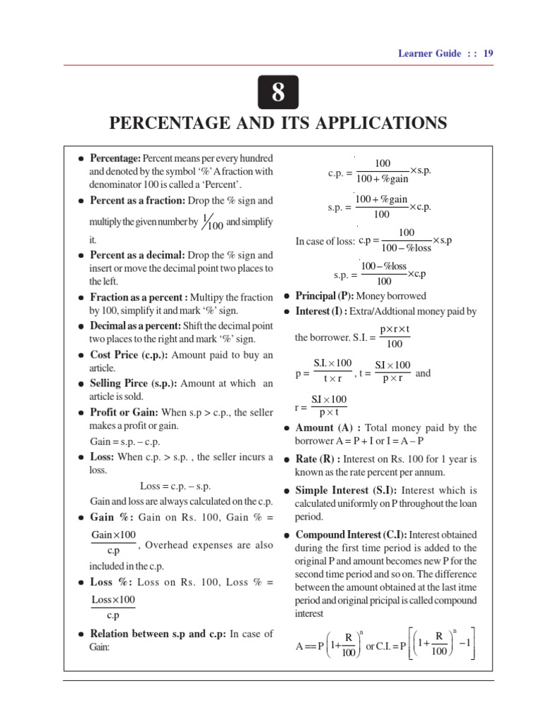 l-8 Percentage and Its Applications | PDF | Percentage | Interest