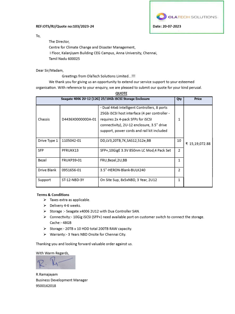 Seagate 200 TB Storage Quote | PDF
