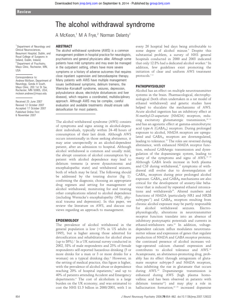Alcohol withdrawal syndrome | PDF | Benzodiazepine | Alcoholism