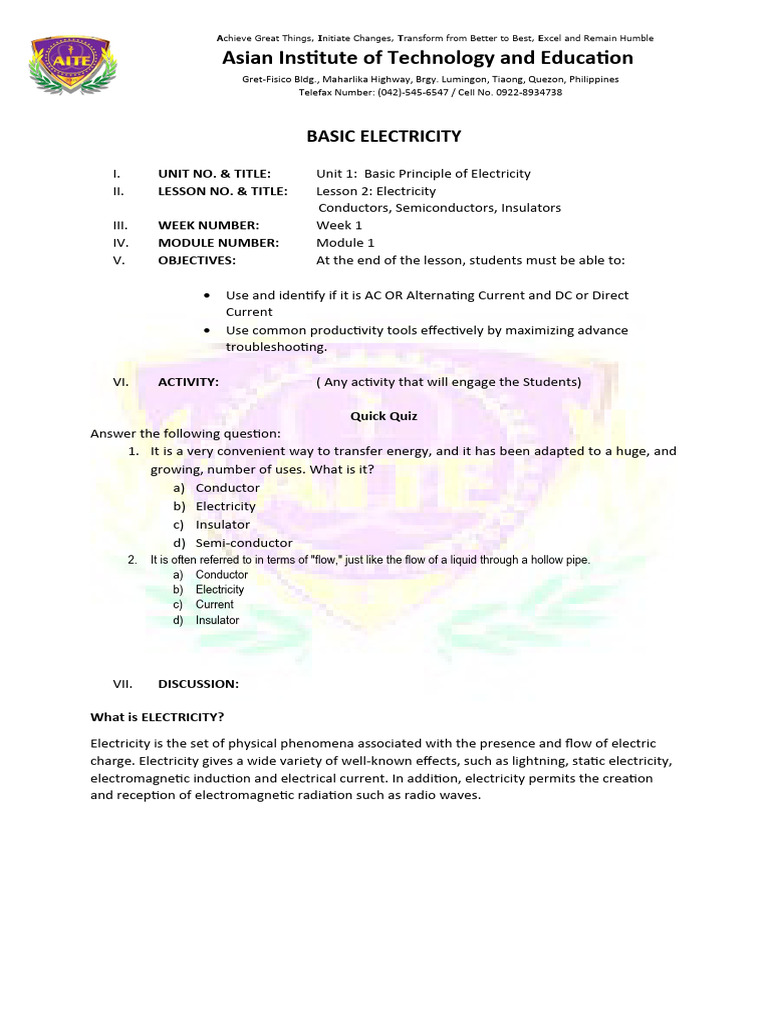 Module Week 1 | Download Free PDF | Electrical Conductor | Electric Current