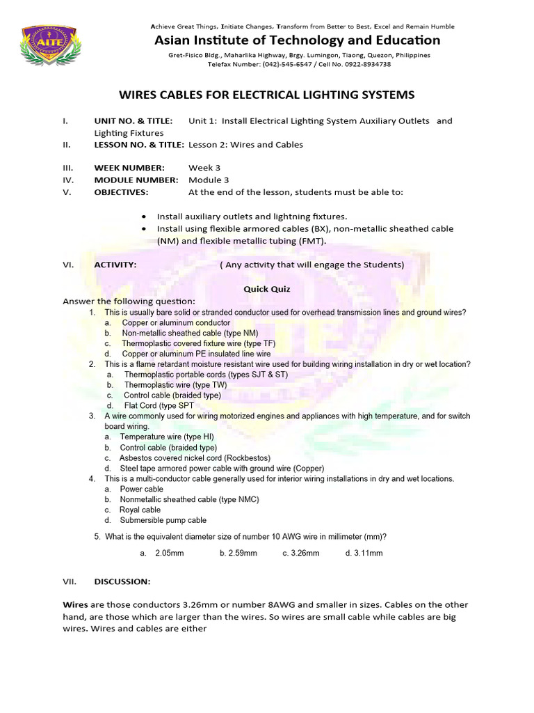 module-week-3 | PDF | Electrical Wiring | Wire