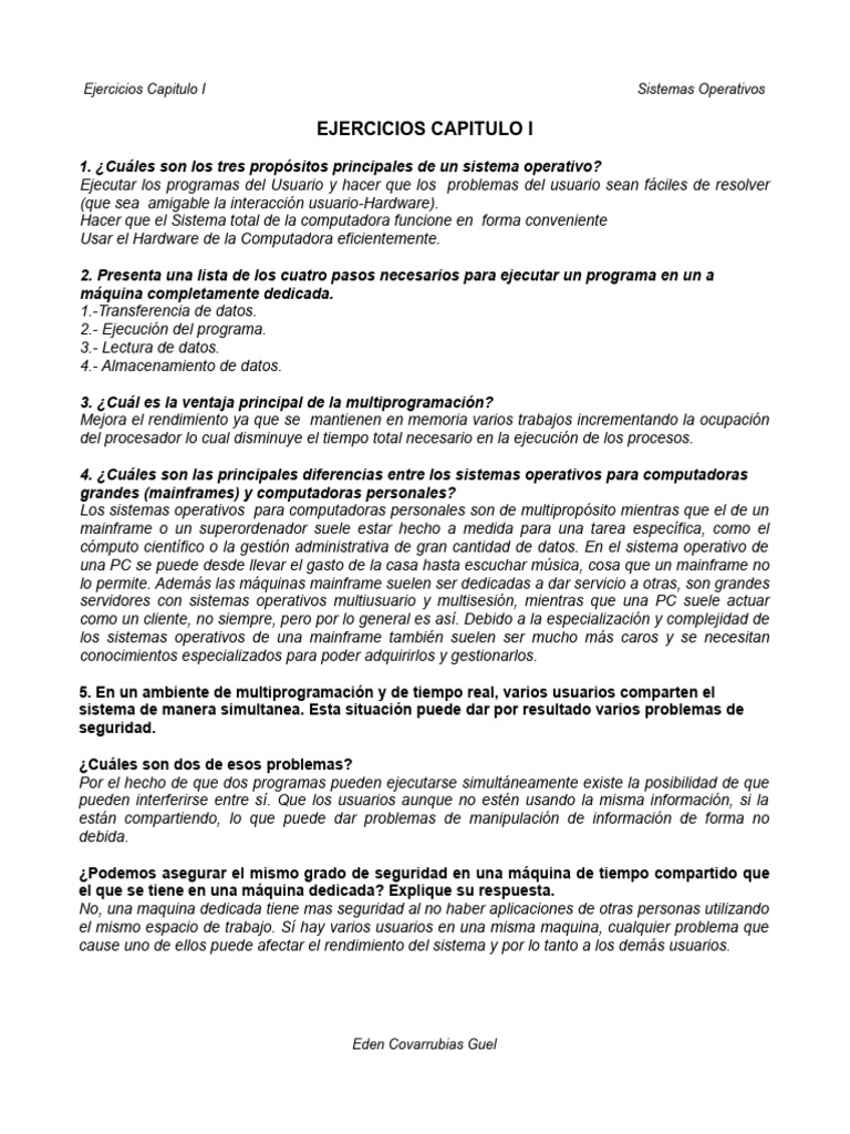 Ejercicios Capitulo I | PDF | Sistema operativo | Programación