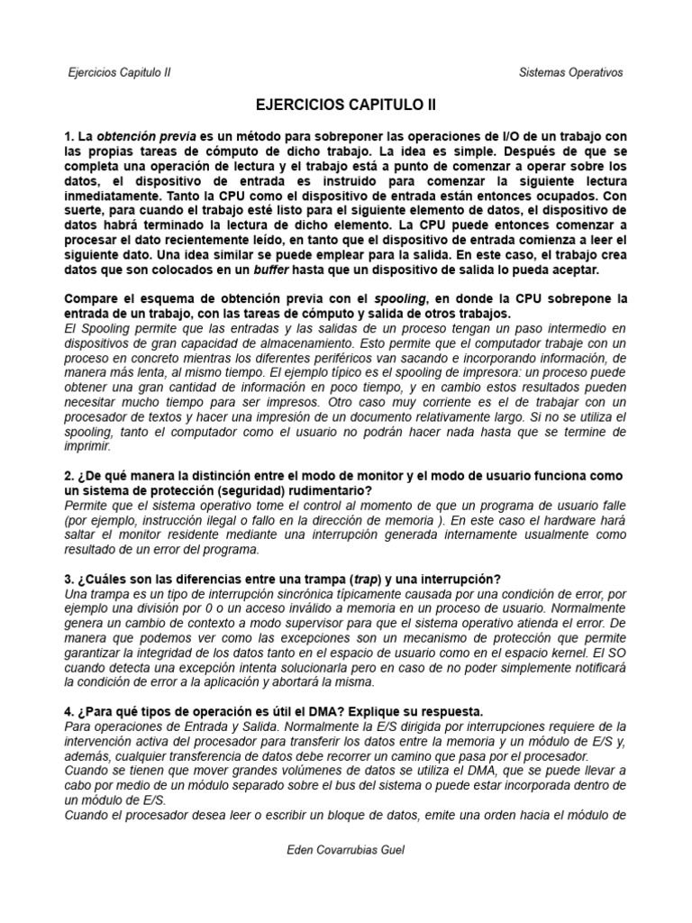 Ejercicios Capitulo II | PDF | Unidad Central de procesamiento | Sistema operativo