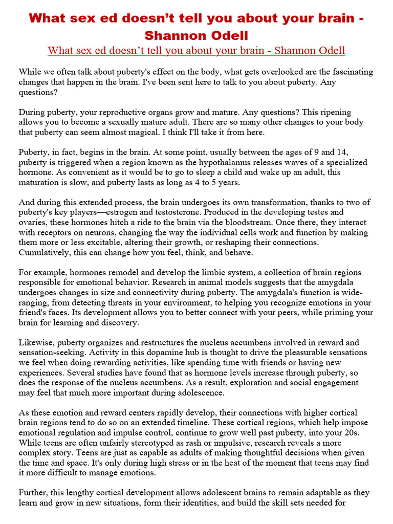 UNDONE What Sex Ed Doesnt Tell You About Your Brain Shannon Odell | PDF ...