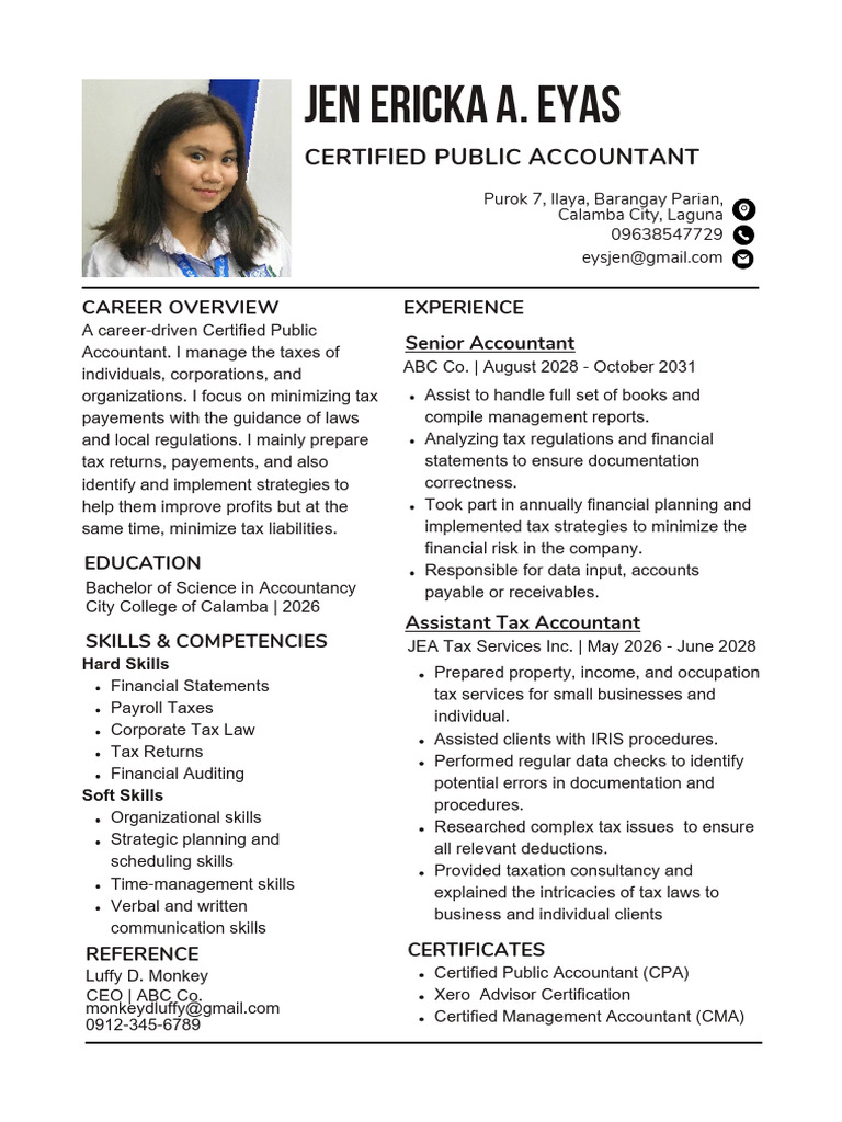 Resume 1a8 Jen Ericka A Eyas | PDF | Taxes | Accounting