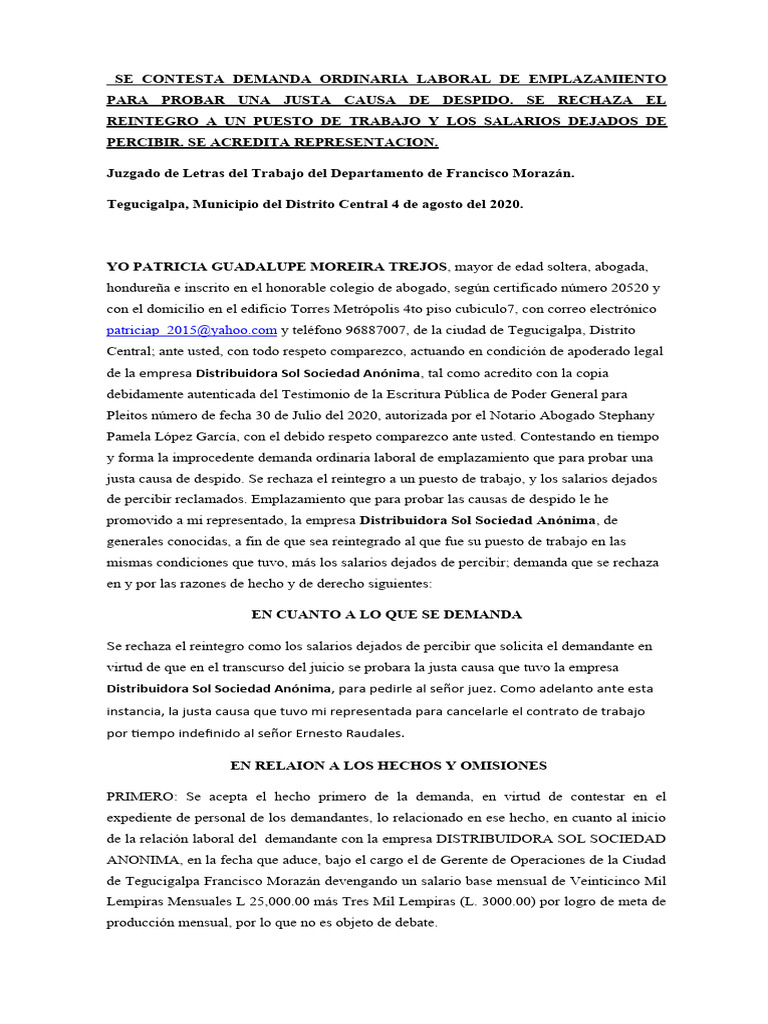 Contestacion de Demanda Laboral | PDF | Demanda judicial | Gobierno