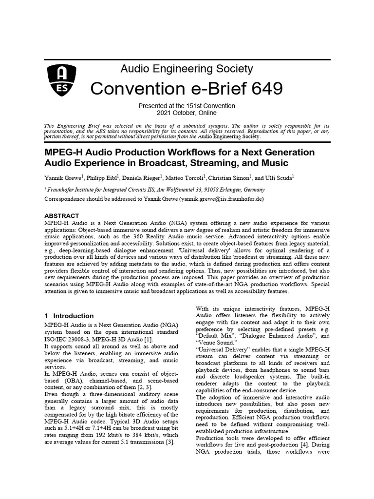 MPEG-H in Broadcast, Streaming and Music | PDF | Metadata | Codec