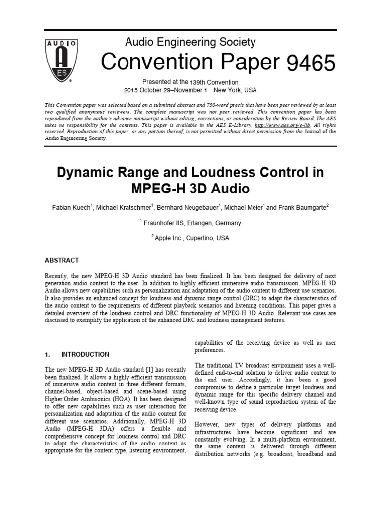 Dynamic Range and Loudness Control in MPEG-H | PDF | Codec | Data ...