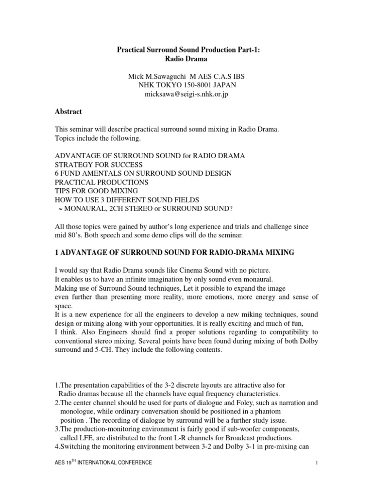 Surround Sound Production in Radio Drama | PDF | Loudspeaker | Sound