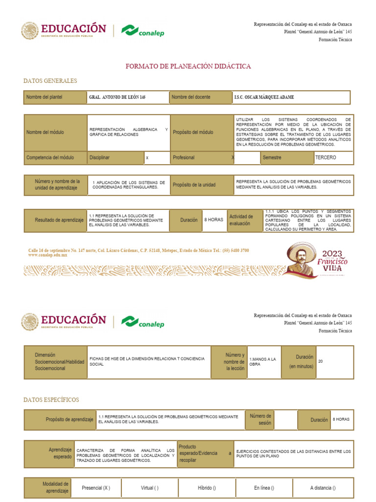 Formato de Planeación Modelo 2018 - RAGR | PDF | Geometría | Pendiente