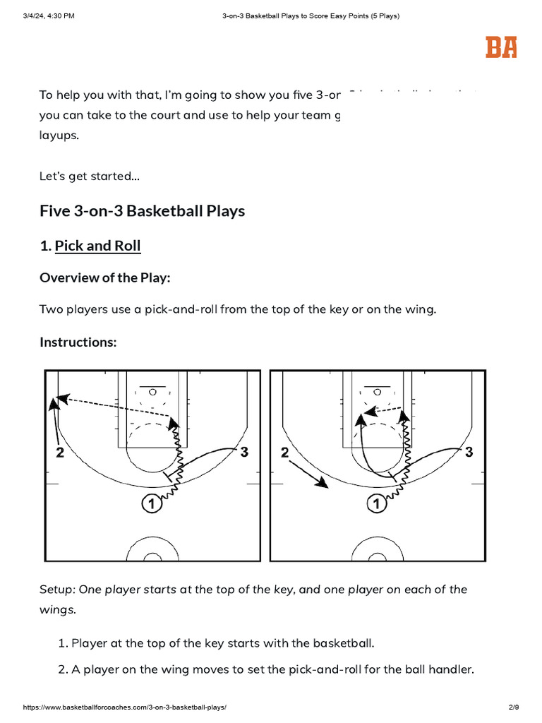 3-on-3 Basketball Plays to Score Easy Points (5 Plays) | PDF | Indoor Sports | Sports Rules And ...
