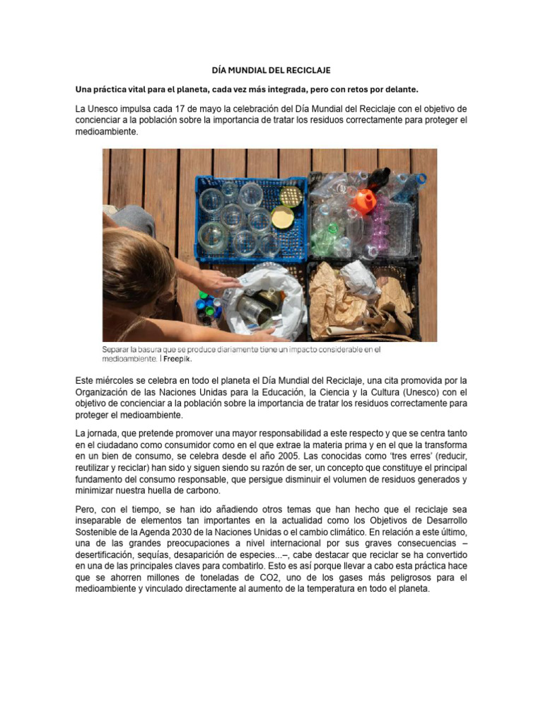 Dia Mundial Del Reciclaje | PDF | Reciclaje | Residuos