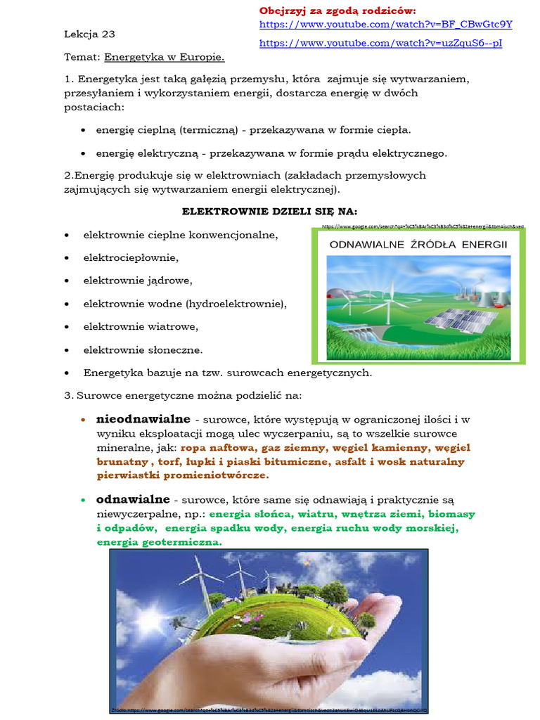 Lekcja 23 Energetyka W Europie. Klasa 6 | PDF