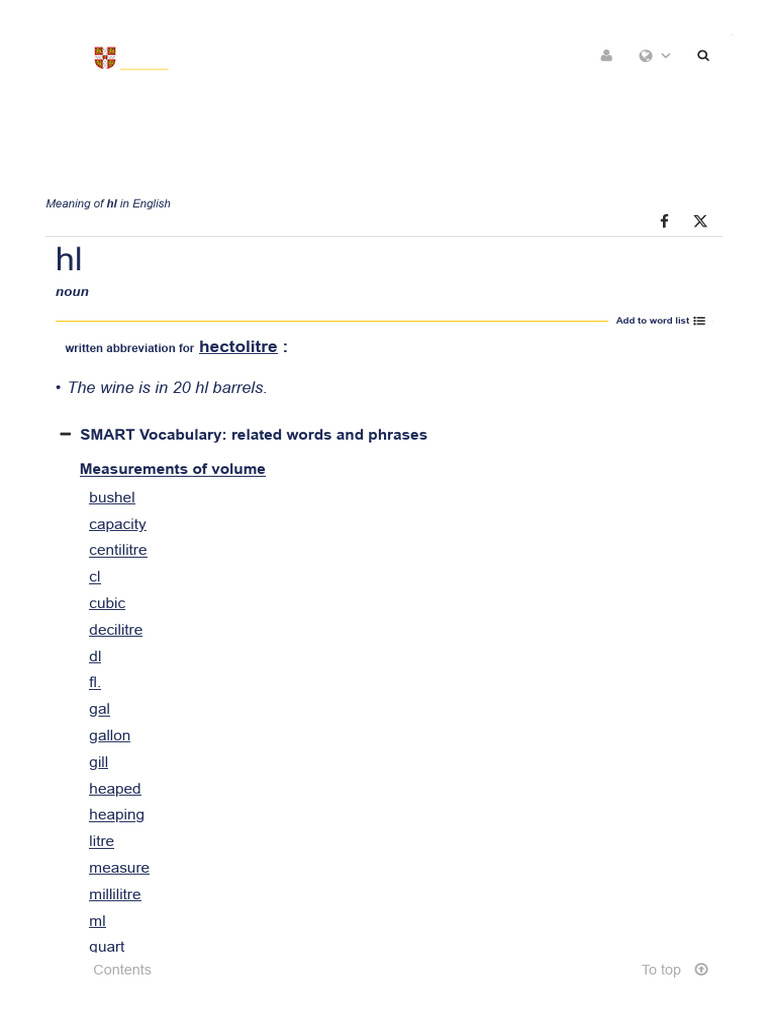 HL - English Meaning - Cambridge Dictionary | PDF | Litre | Metrology