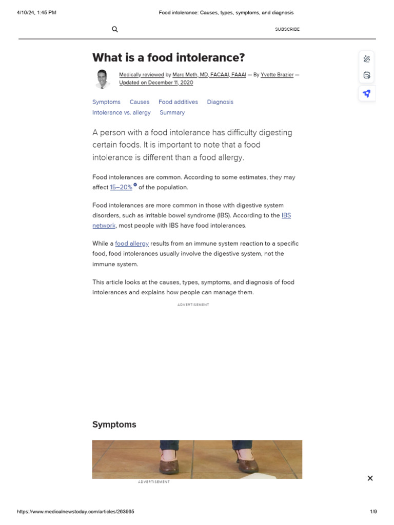 Food intolerance_ Causes, types, symptoms, and diagnosis | PDF | Food ...