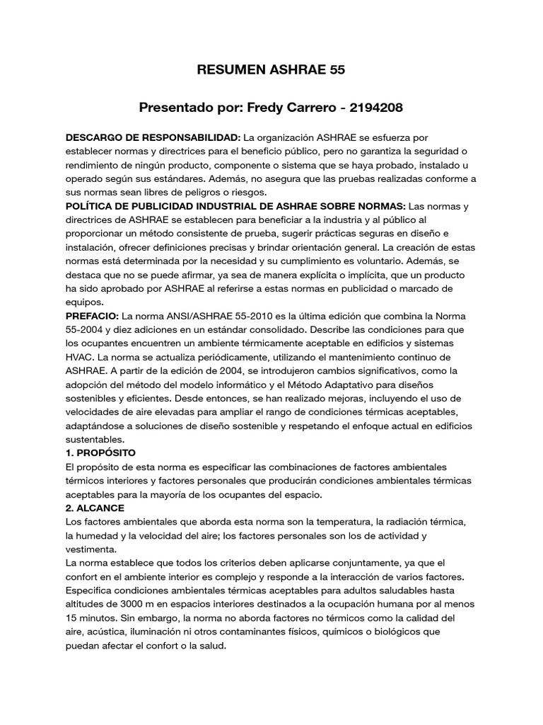 Resumen ASHRAE 55 | PDF | Temperatura | Humedad