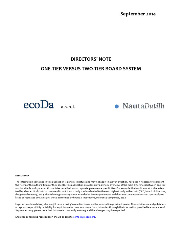 1-Tier vs. 2-Tier Governance Model 2 | PDF | Board Of Directors ...