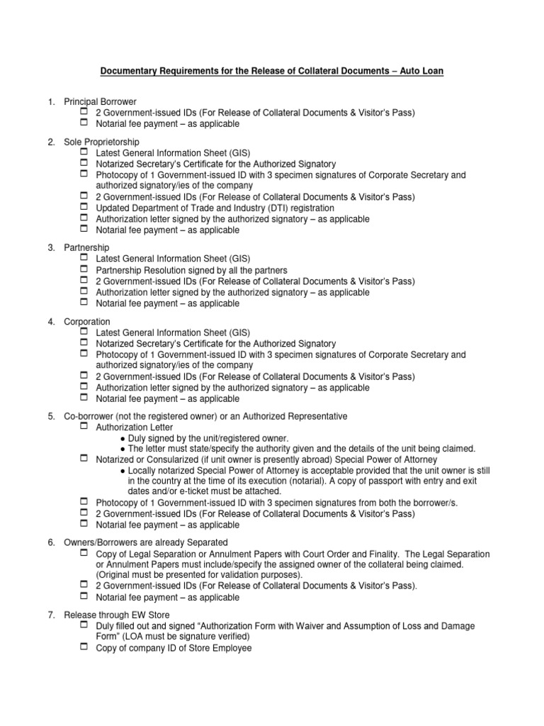 AL NEW-Documentary Requirements For The Release of Collateral Document ...