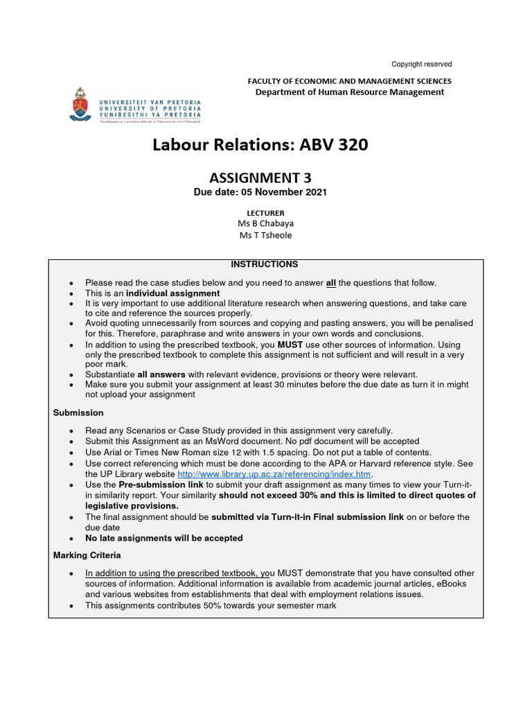 ABV 320 2021 ASSIGNMENT 3 TEMPLATE 05 Nobember 2021 | PDF | Employment ...