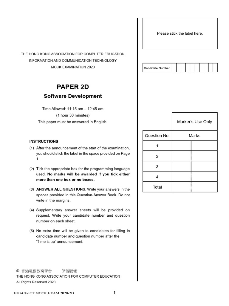 2020 HKACE Mock ICT 2D Eng | PDF | Airport | Computer Science