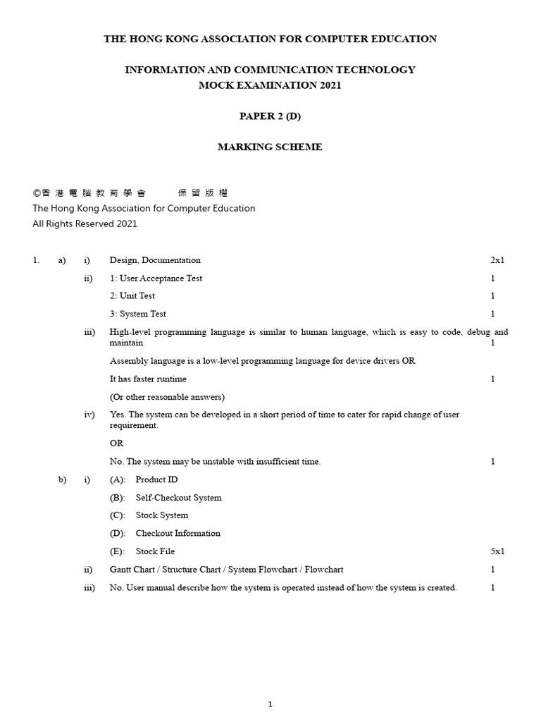 2021 HKACE Mock ICT 2D Eng Marking Final 20210110 | Download Free PDF | Computer Programming ...