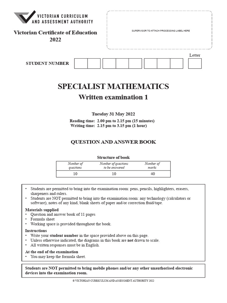 2022 Vce Spec Maths | PDF | Geometry | Mathematics