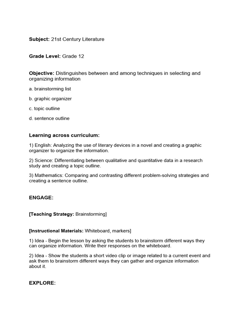 Lesson Plan | PDF | Brainstorming | Rubric (Academic)