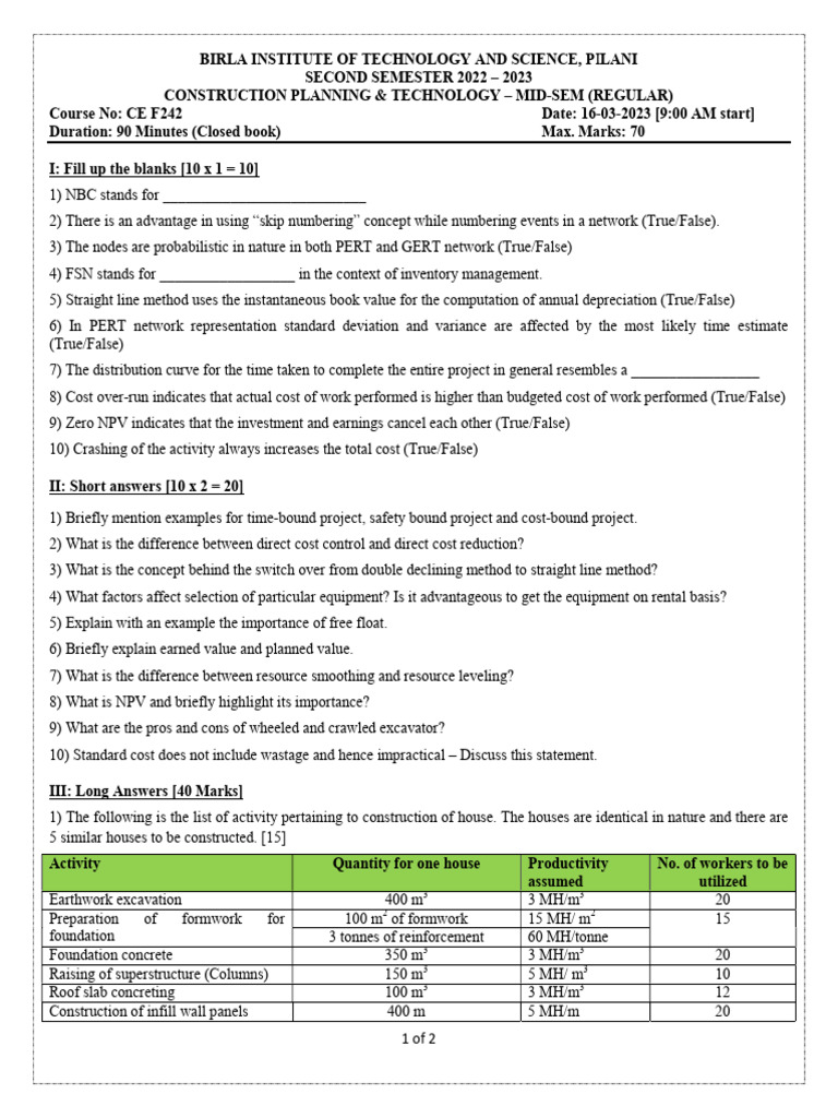 1155 CE F242 20230524105854 Mid Semester Question Paper | PDF