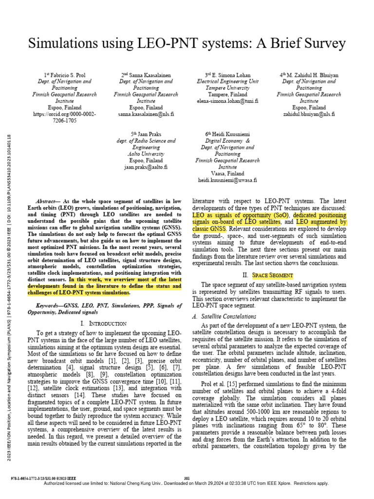 Simulations Using LEO-PNT Systems A Brief Survey | PDF | Solar System | Flight