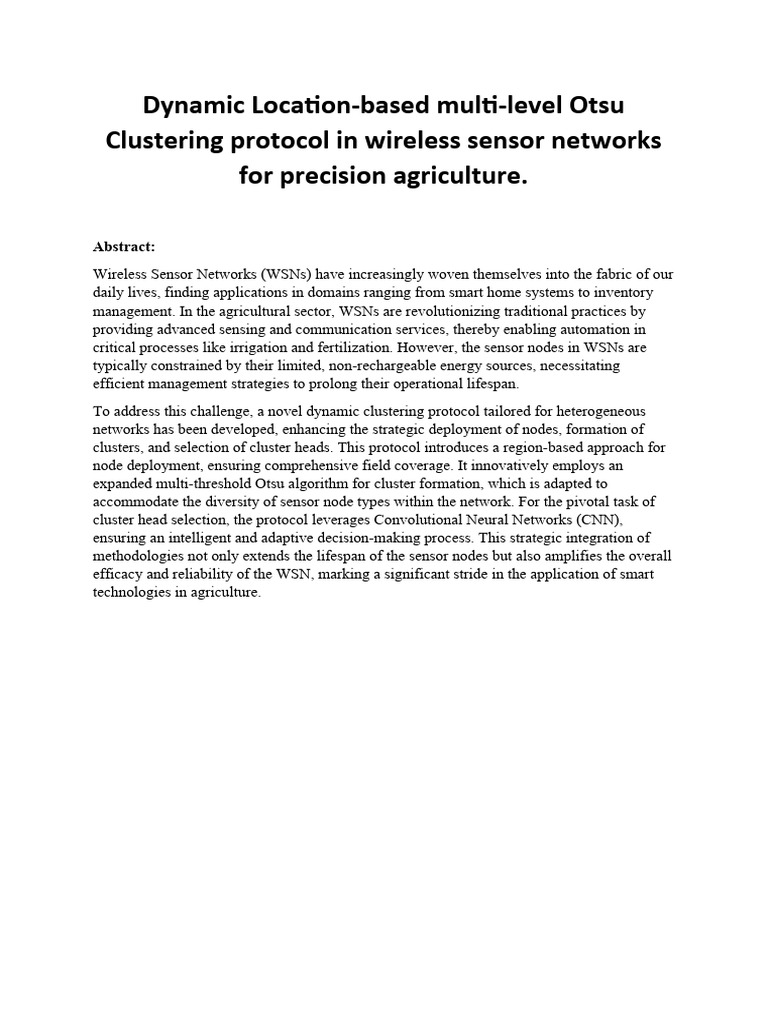 Dynamic Clustering Protocol In Wireless Sensor Networks For Precision Agriculture 1 Pdf