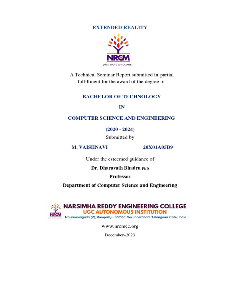 Extended Reality Seminar Report | PDF | Virtual Reality | Mixed Reality