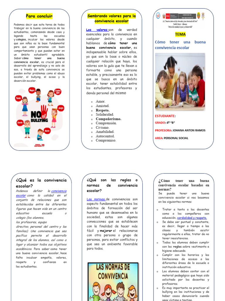 TRIPTICO DE CONVIVENCIA ESCOLAR 08.04.2024 (1) | PDF | Maestros | Escuelas