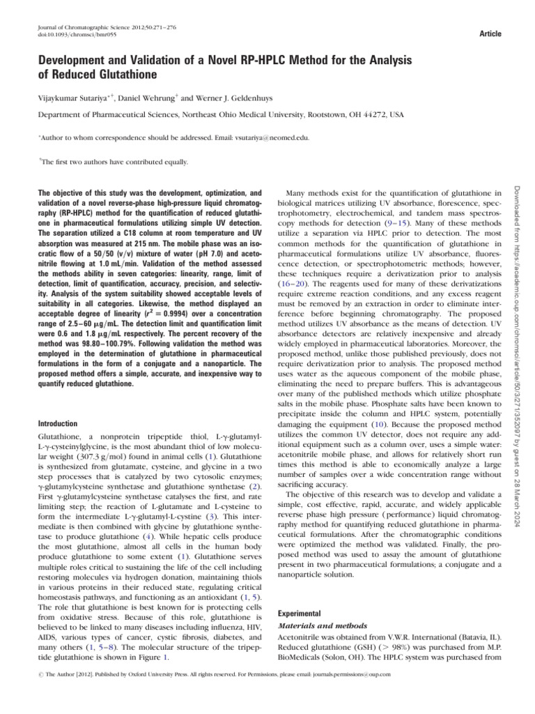 L Gluthatione HPLC | PDF | High Performance Liquid Chromatography ...
