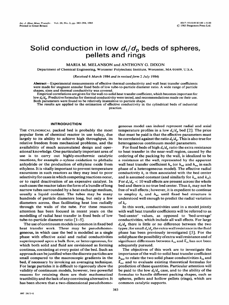 Solid Conduction in Low D,/ - & Beds of Spheres, Pellets and Rings ...