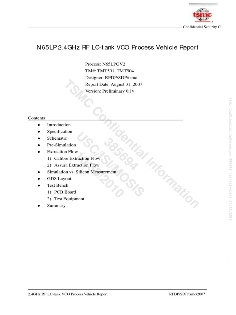 2D4GHz VCO Process Vehicle Design Report 2007 | PDF | Inductor | Electronic Circuits
