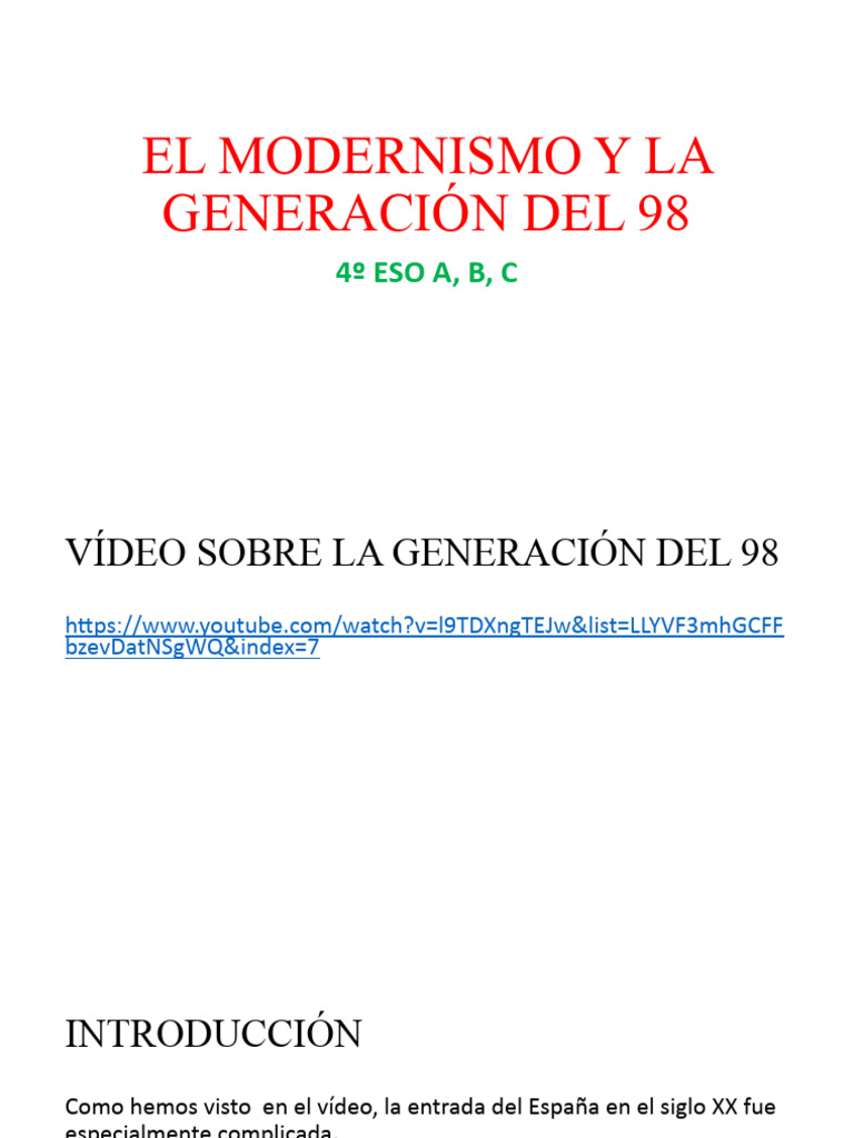 La GeneraciÓn Del 98 Y El Modernismo Pdf