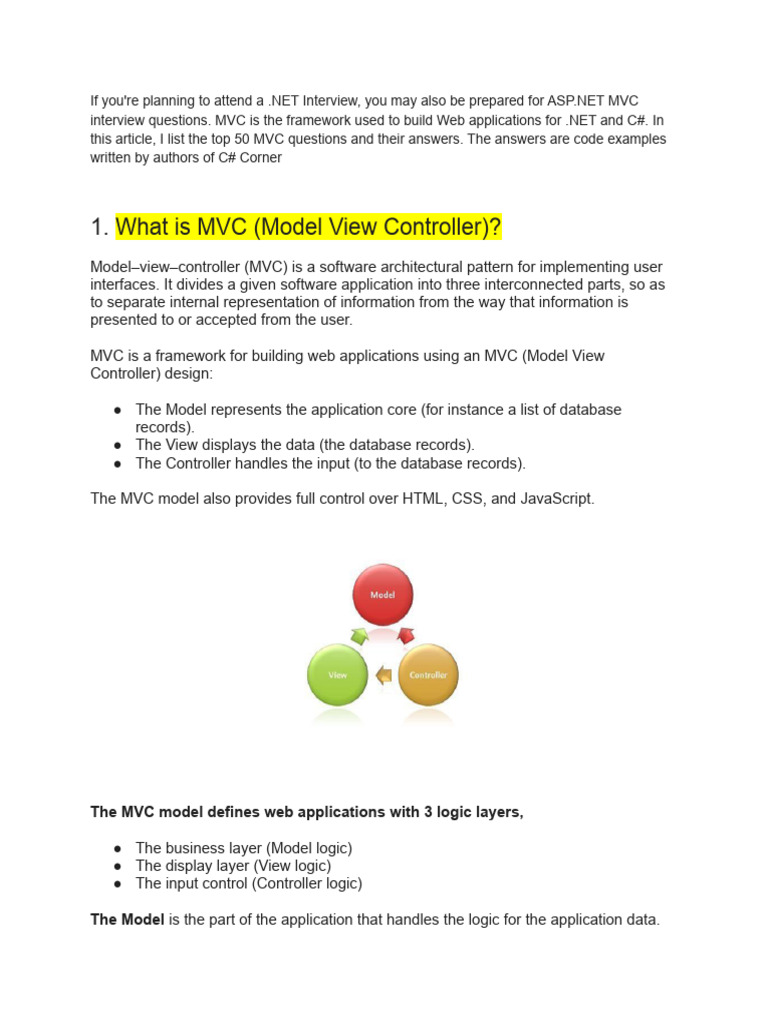 Core MVC | PDF | Model–View–Controller | World Wide Web