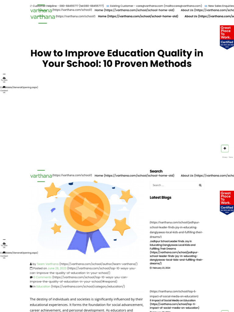 How To Improve Education Quality - 10 Proven Methods - Varthana | PDF ...