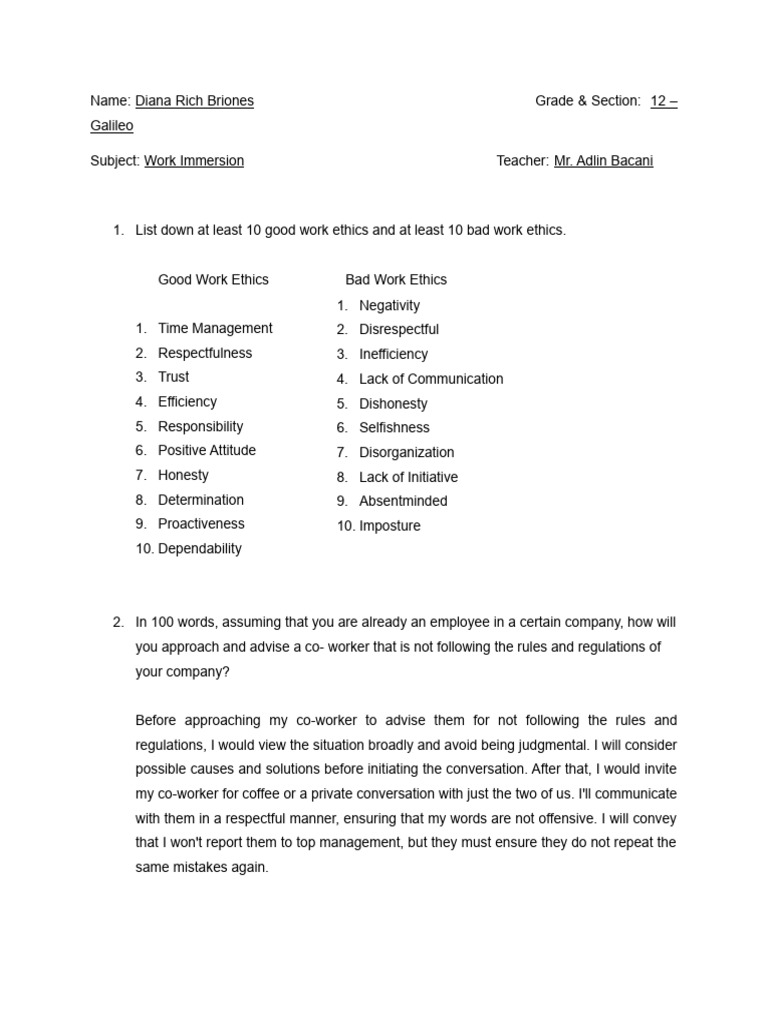 WORK IMMERSION ACT. | PDF | Confidentiality | Human Communication