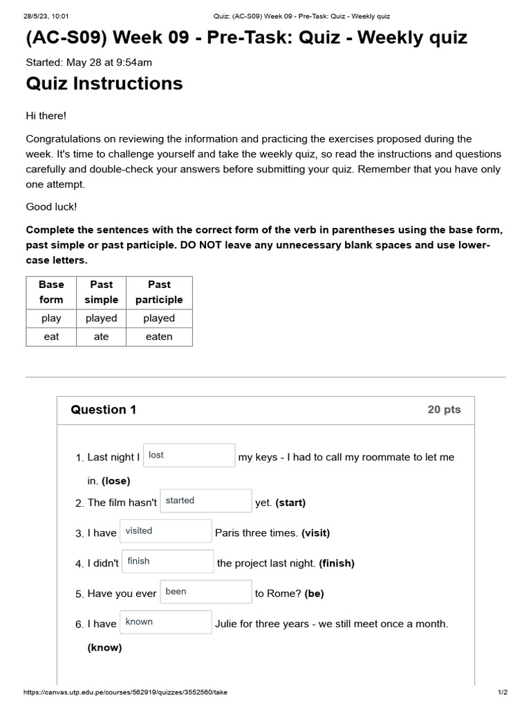 Week 09 Pre-Task Quiz Instructions | PDF
