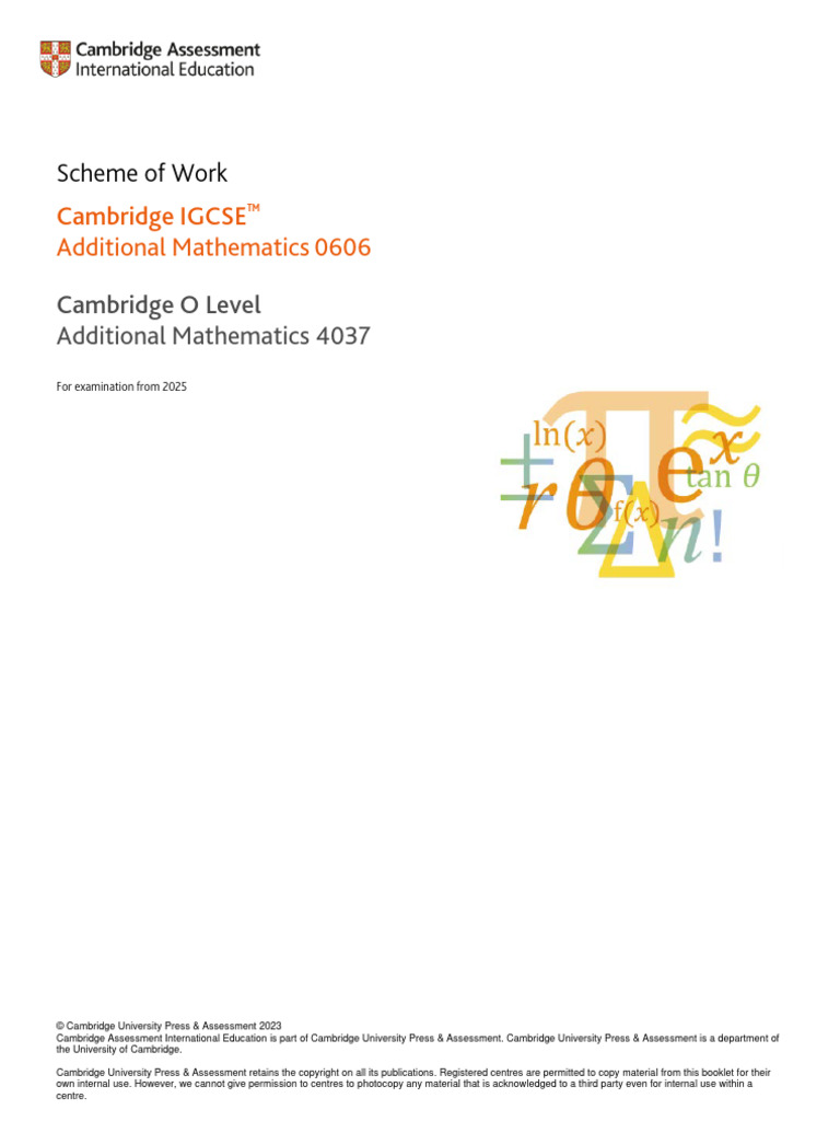 0606 Scheme of Work (For Examination From 2025) | PDF | Quadratic ...