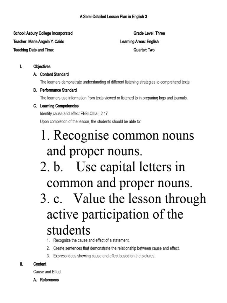 A Semi Detailed Lesson Plan in English 3 | PDF | Lesson Plan | Causality