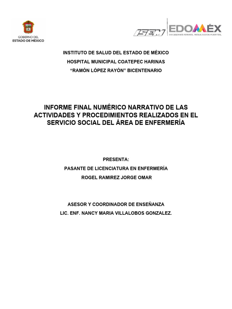 Informe Final Numérico Narrativo de Las Actividades Y Procedimientos ...