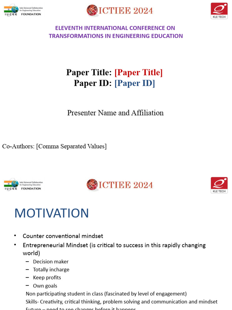 Ictiee 24 Paper Presentation Template | PDF | Mindset | Entrepreneurship