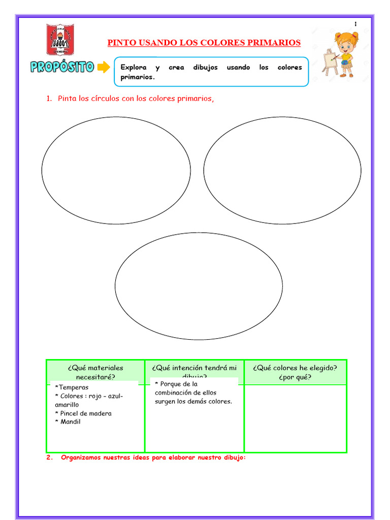 Ficha Arte Pintamos Usando Colores Primarios | PDF