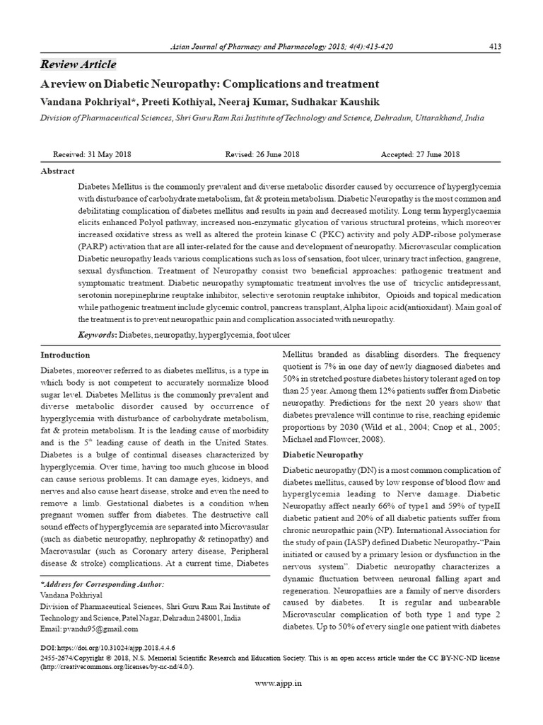 A Review On Diabetic Neuropathy Complications and Treatment | PDF ...