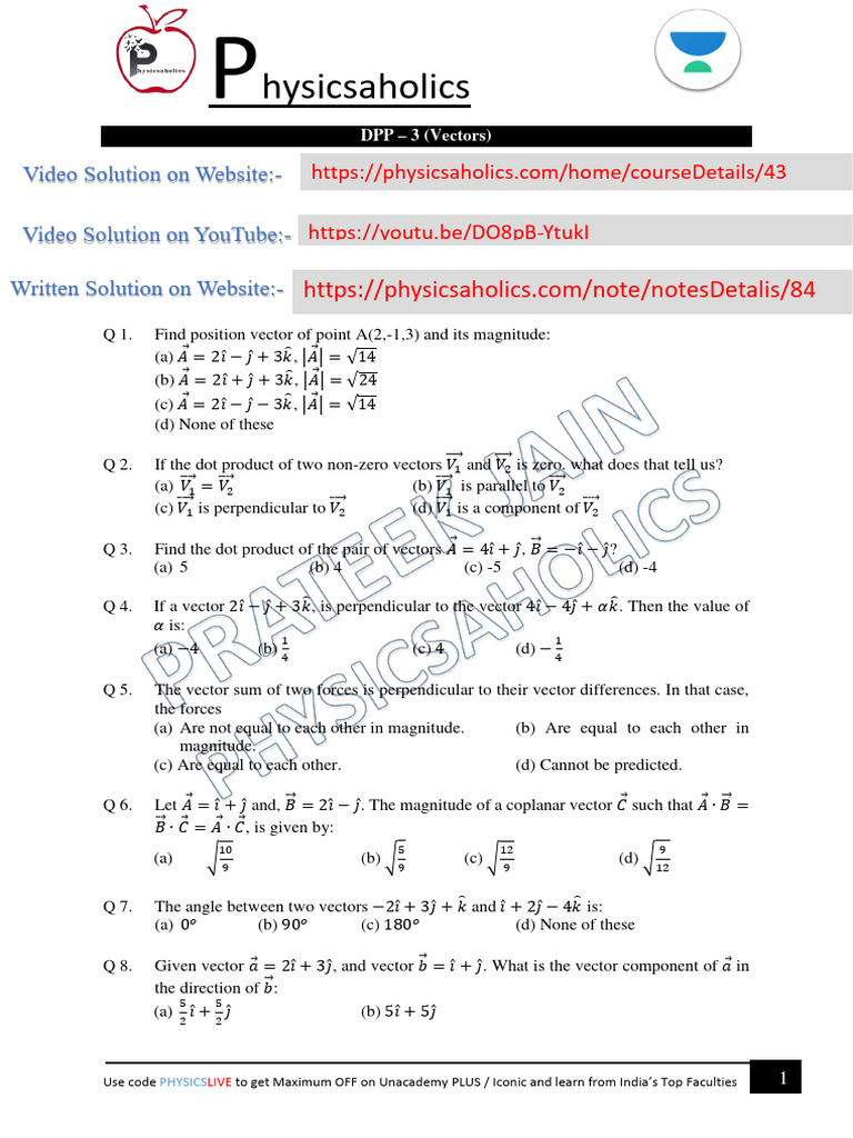 DPP 3 Vectors | PDF | Euclidean Vector | Norm (Mathematics)