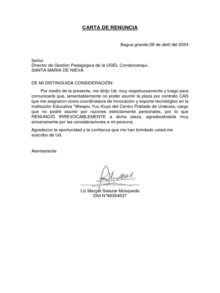 Carta de Renuncia | PDF
