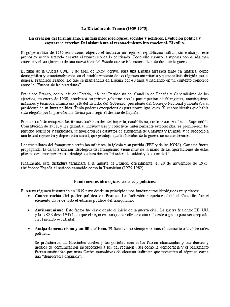 La Dictadura de Franco Selectividad - Versión Más Larga. Historia de España, Selectividad ...