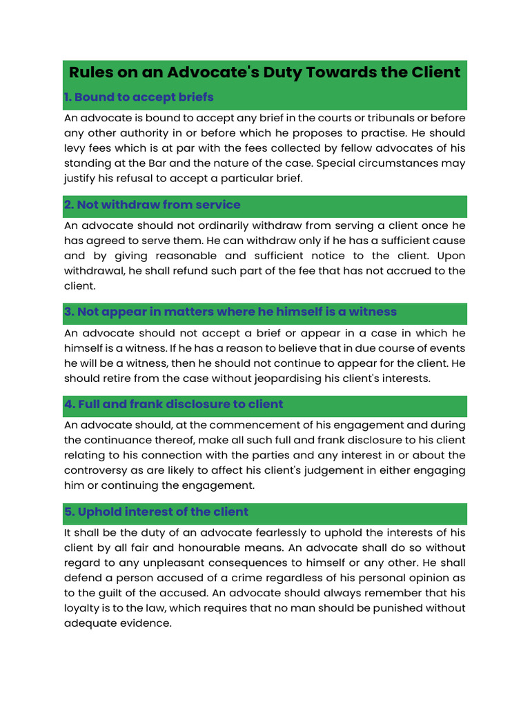 Rules On An Advocate Duty To Client | PDF | Advocate | Expense
